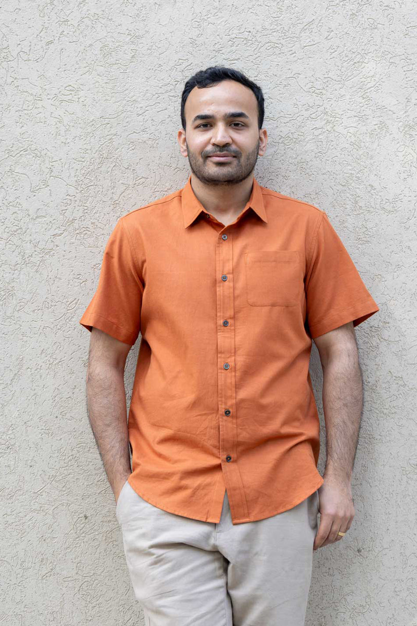 Versatile - Handloom Shirt Half Sleeve - Rust Orange – Blue Mirae